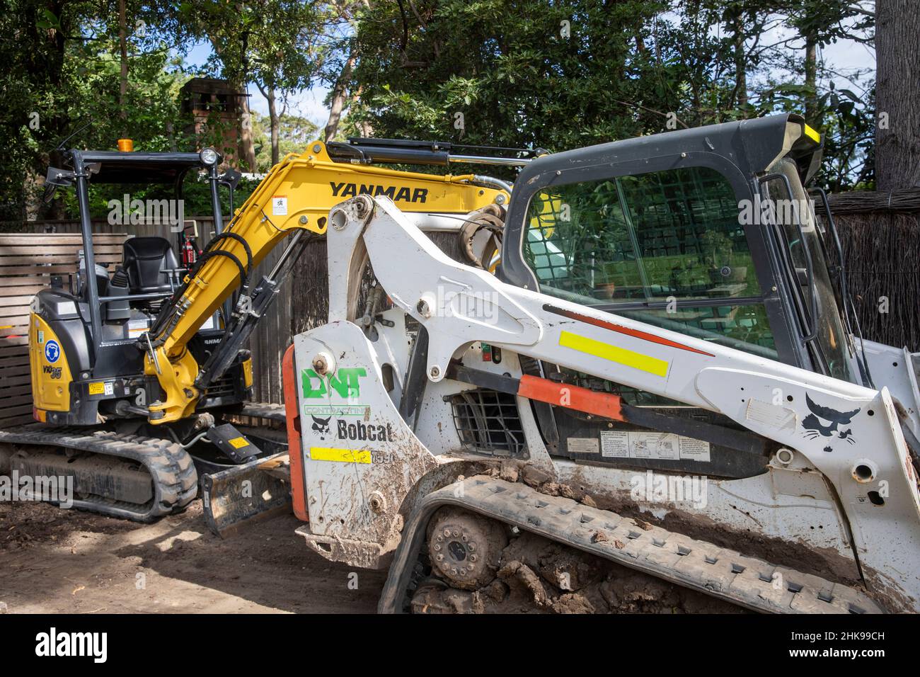 Bobcat mini excavator machine in a Sydney garden, NSW,Australia Stock ...