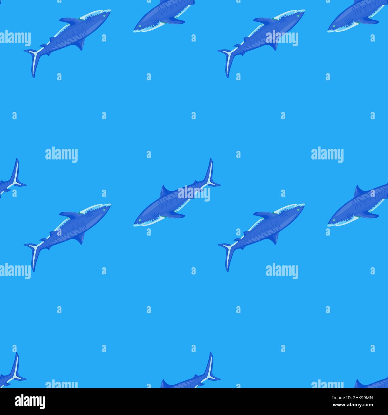 Seamless pattern Tiger shark bright blue background. Blue textured of ...