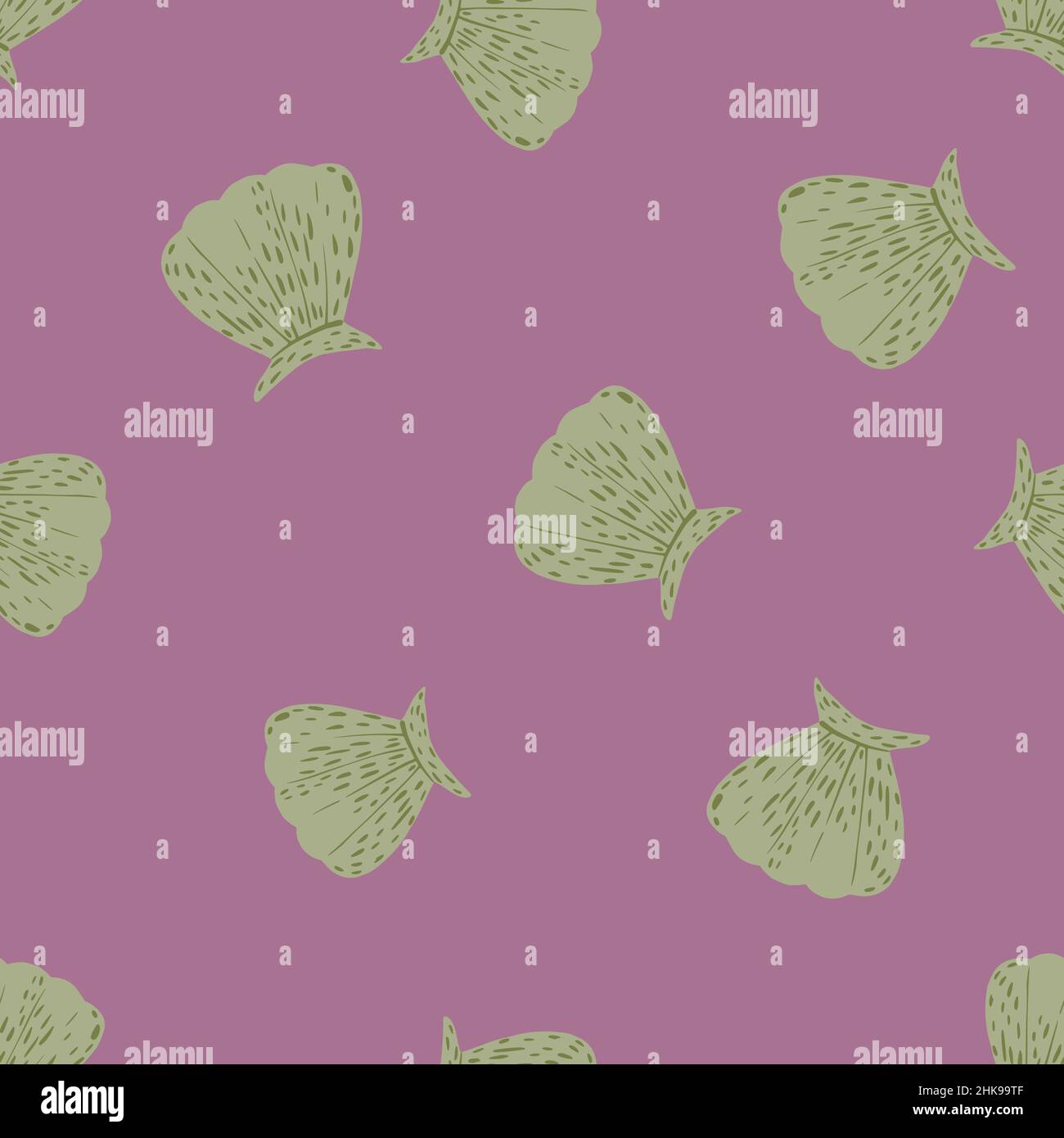 Seashells seamless pattern. Cute conch in doodle style. Beautiful ...