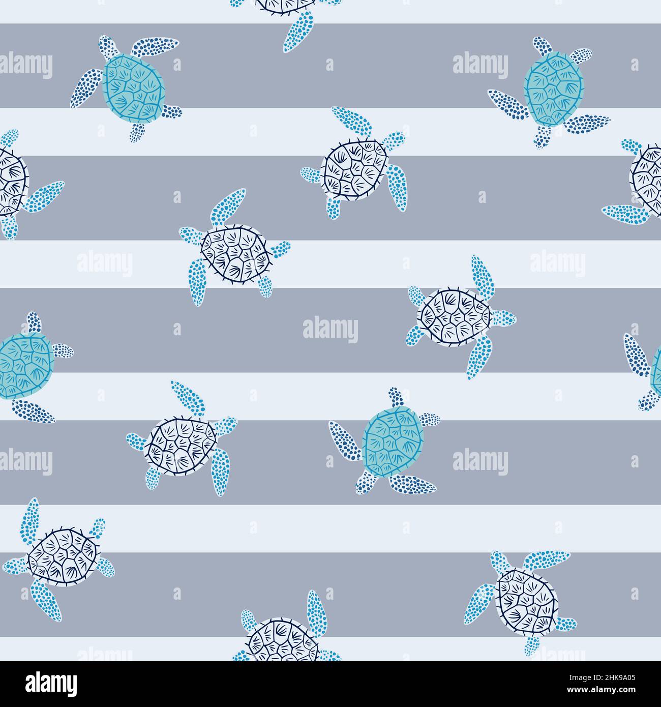 Sea turtles seamless pattern. Cute marine turtle in doodle style ...