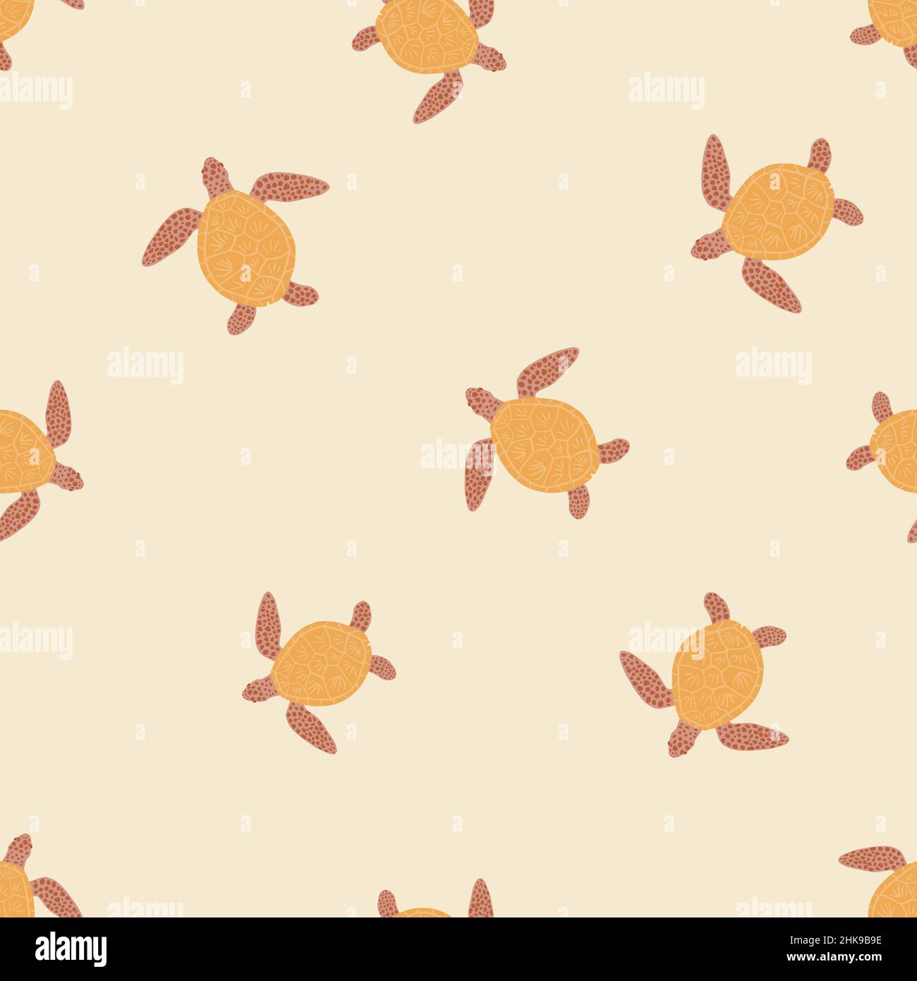 Sea turtles seamless pattern. Cute marine turtle in doodle style ...