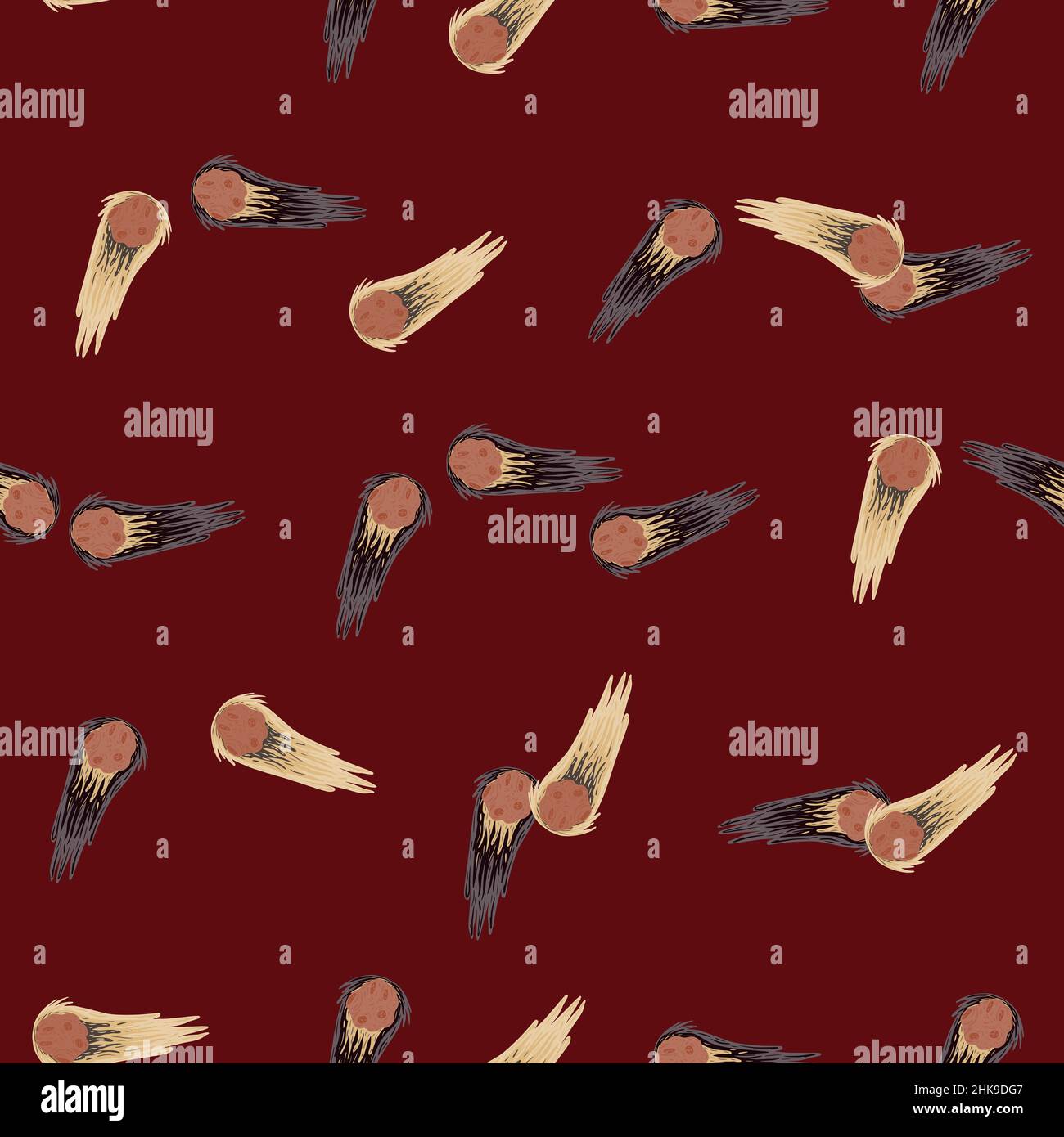 Meteor shower seamless pattern. Hand drawn comets fly background ...