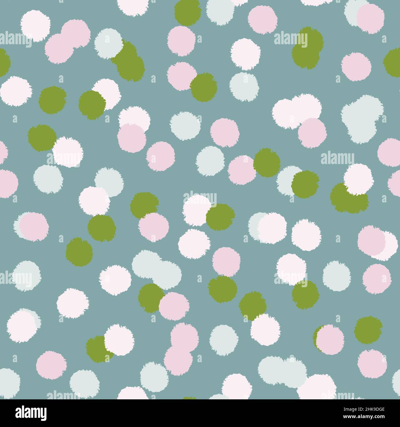 Pom poms of seamless pattern. Hand drawn cute background. Repeated texture in doodle style for ...
