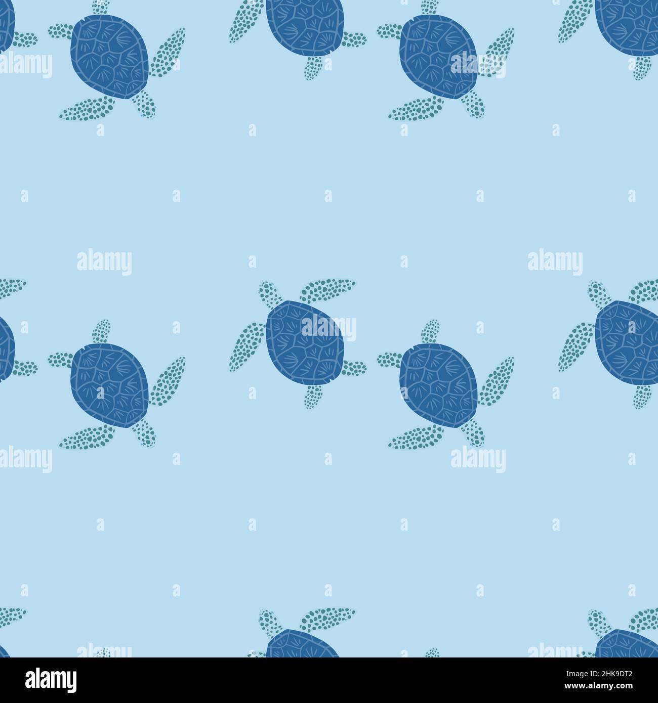 Sea turtles seamless pattern. Cute marine turtle in doodle style ...
