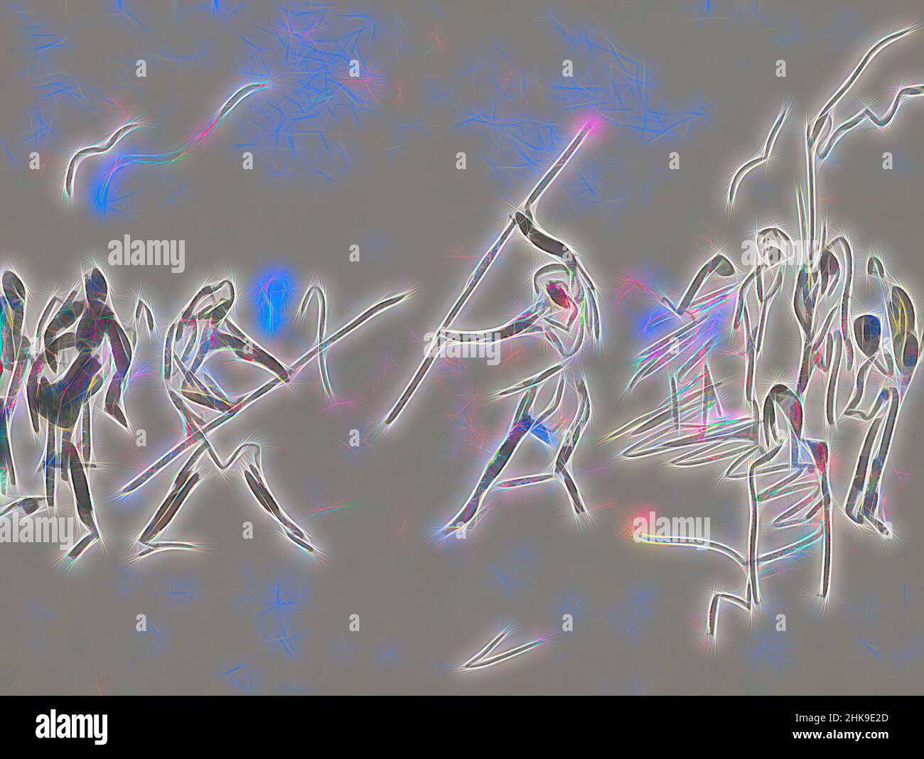 Inspired by Two figures fighting with sticks while a group of people ...