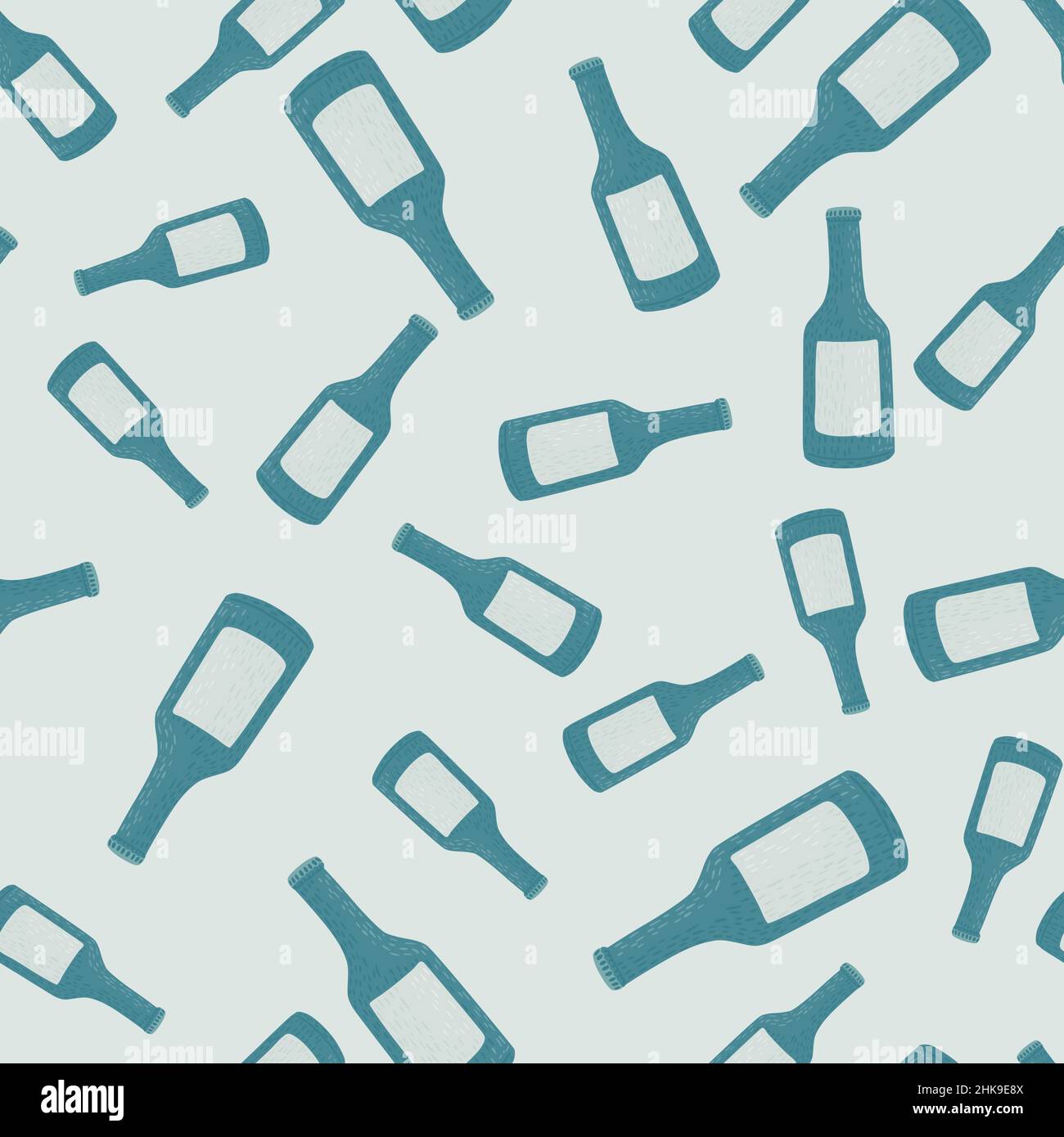 Bottle alcohol seamless pattern. Hand drawn background for menu ...