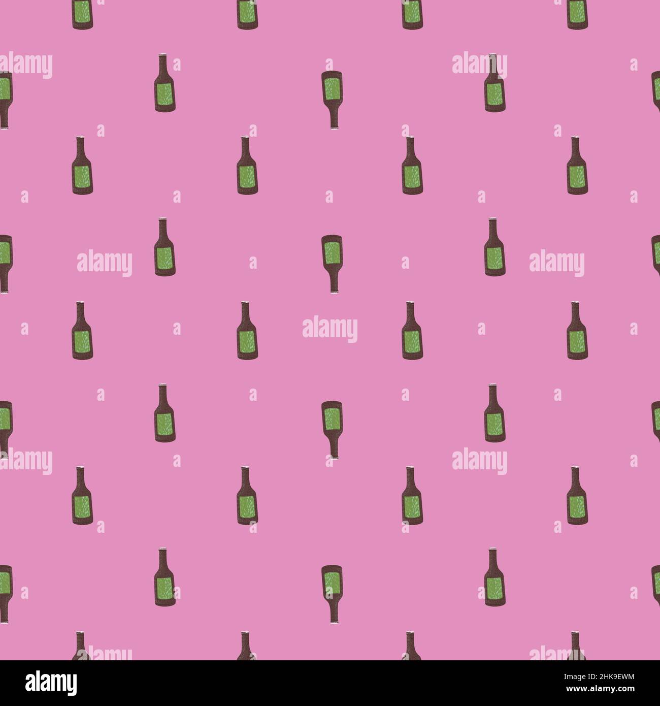 Bottle alcohol seamless pattern. Hand drawn background for menu ...
