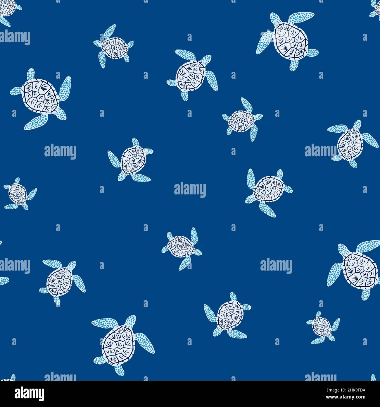 Sea turtles seamless pattern. Cute marine turtle in doodle style ...