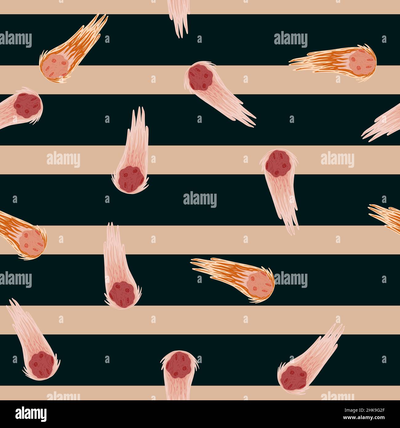 Meteor shower seamless pattern. Hand drawn comets fly background ...