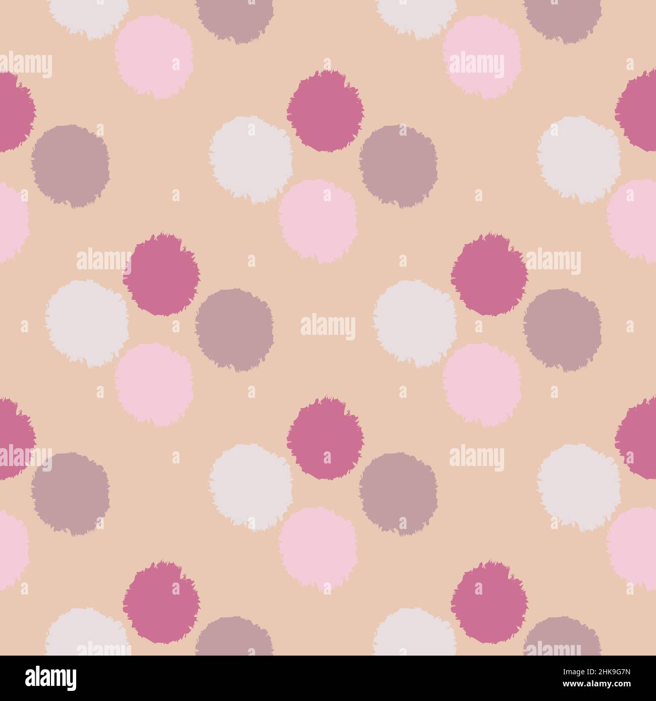 Pom poms of seamless pattern. Hand drawn cute background. Repeated texture in doodle style for ...