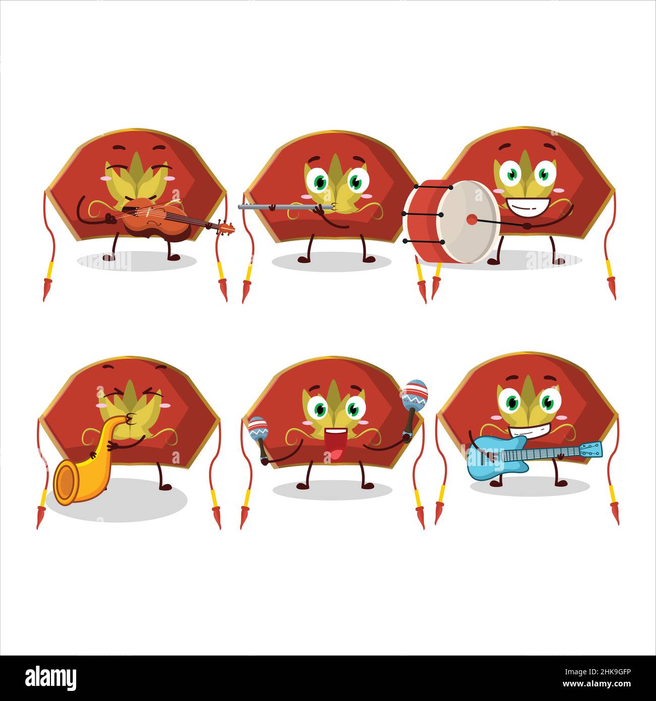 Cartoon character of red chinese woman hat playing some musical ...
