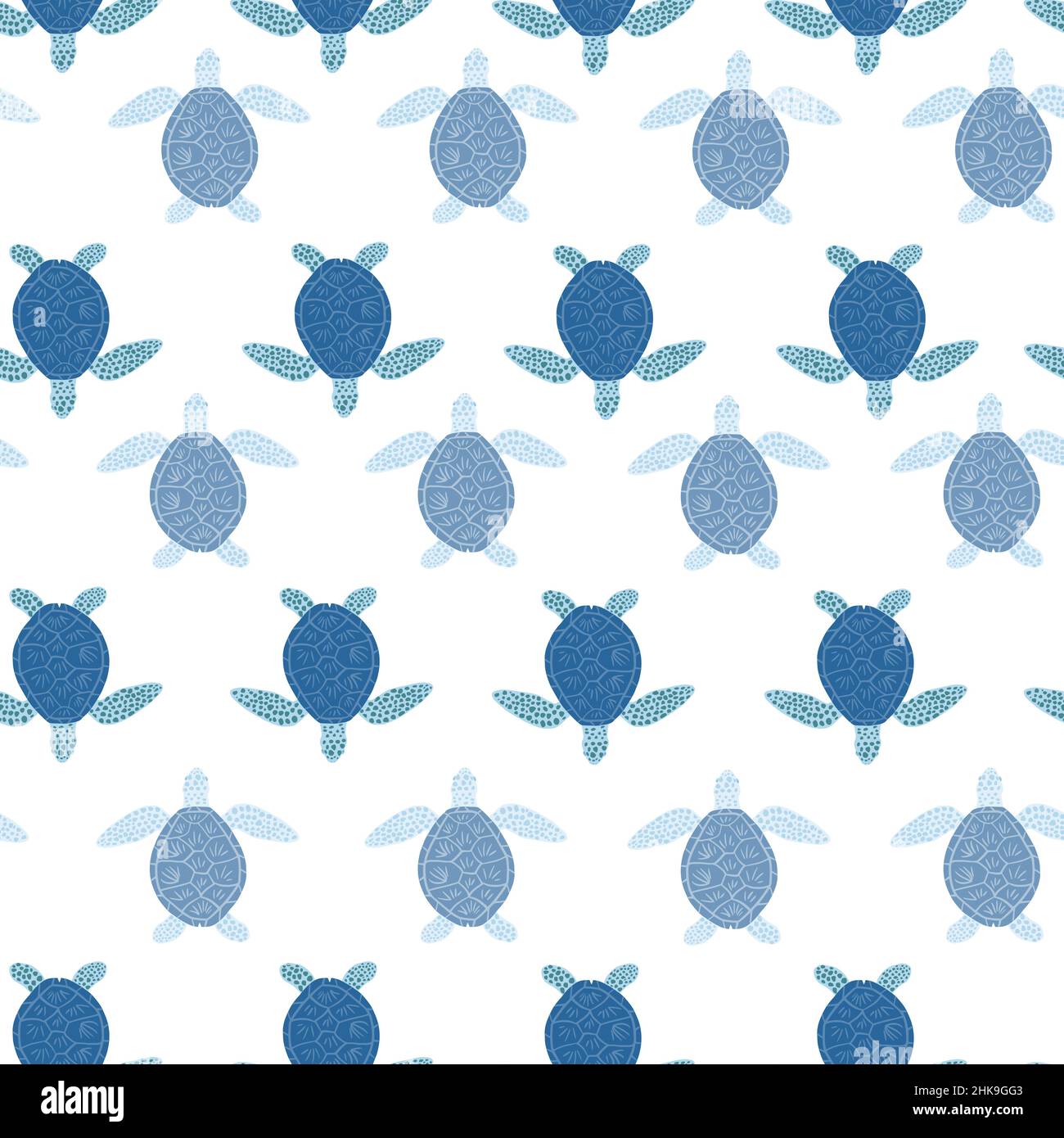 Sea turtles seamless pattern. Cute marine turtle in doodle style ...