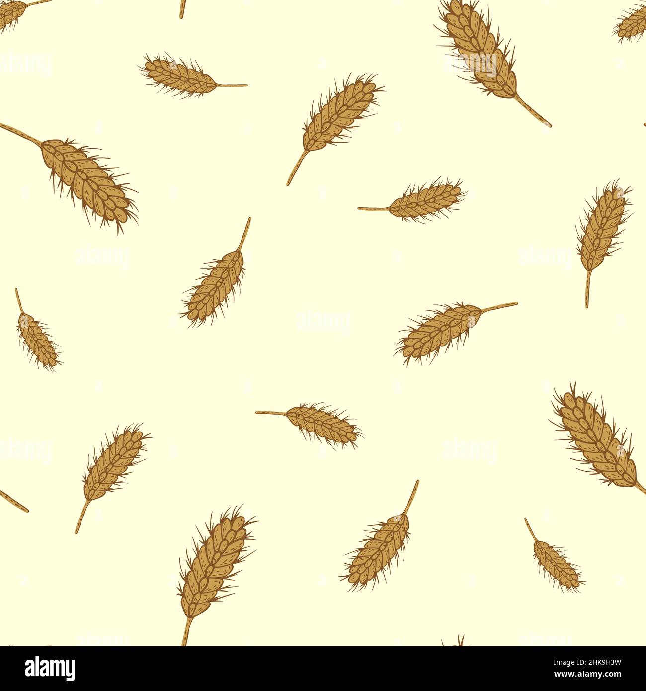Wheat seamless pattern. Cereal crop sketch. Repeated texture in doodle ...