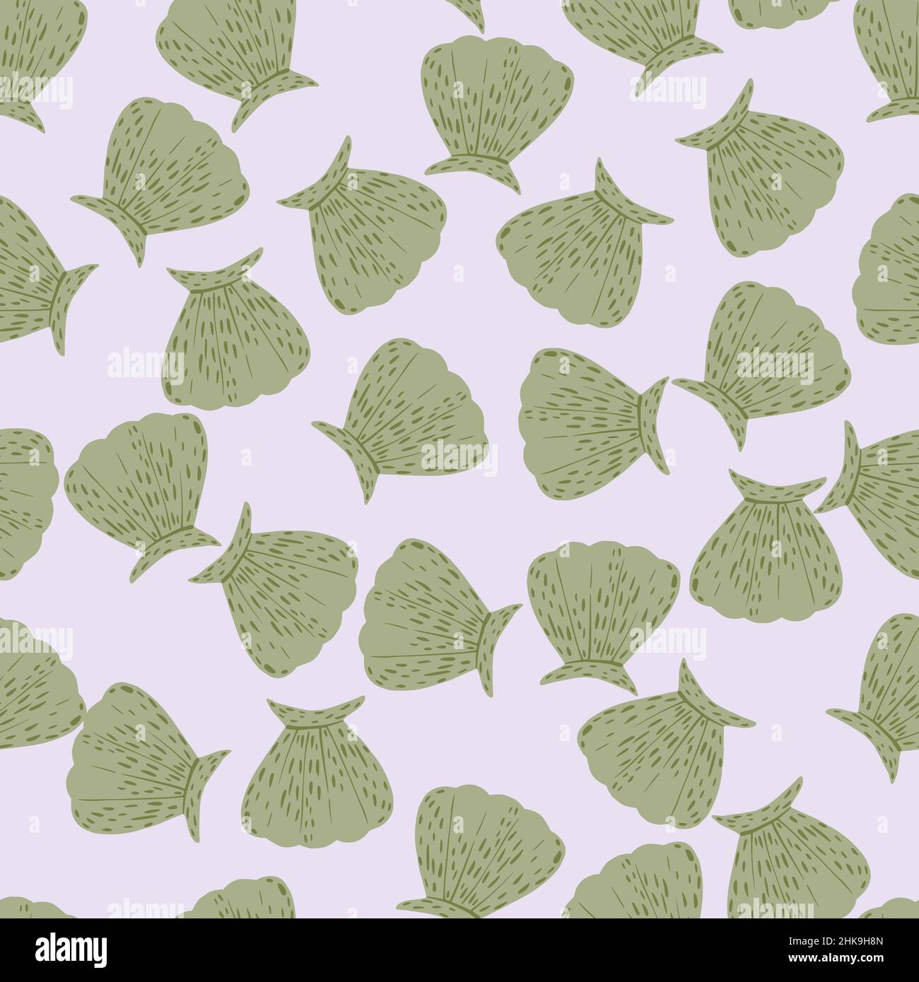 Seashells seamless pattern. Cute conch in doodle style. Beautiful ...