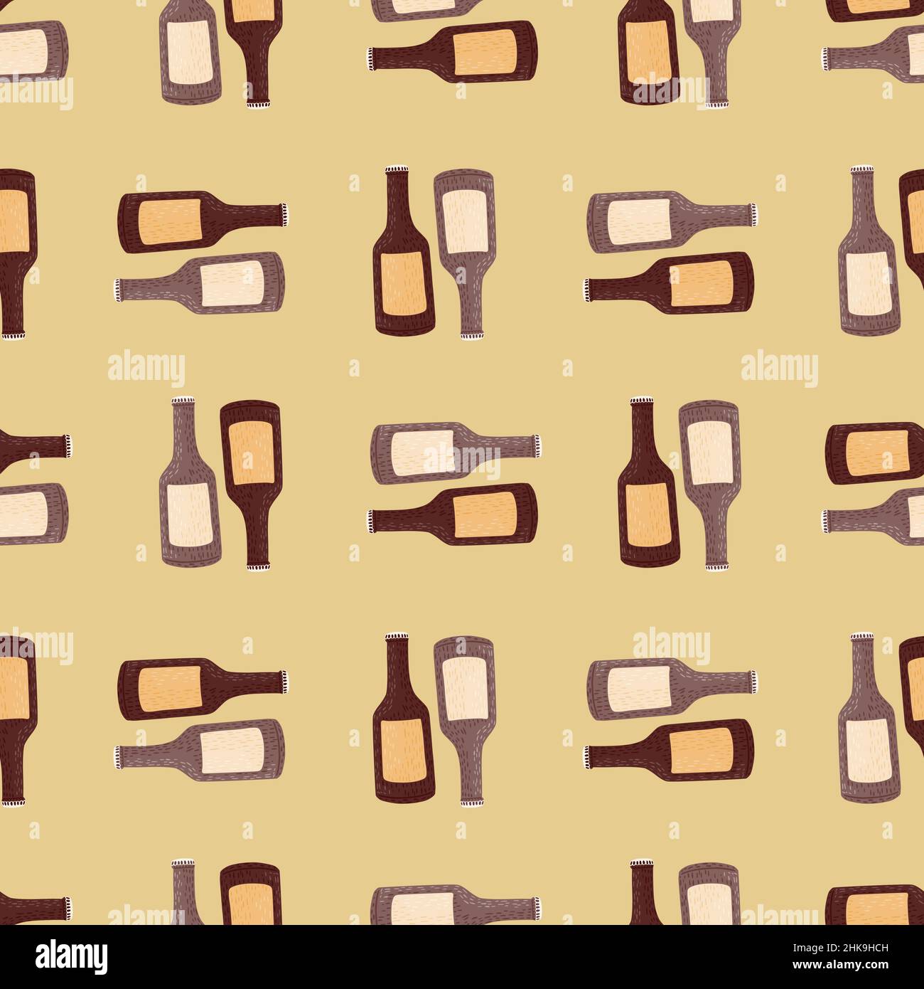 Bottle alcohol seamless pattern. Hand drawn background for menu ...