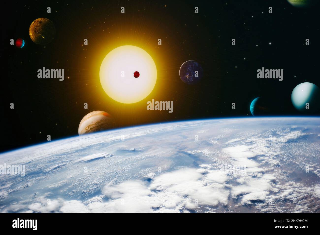 Chaotic space background. Planets, stars and galaxies in outer space ...