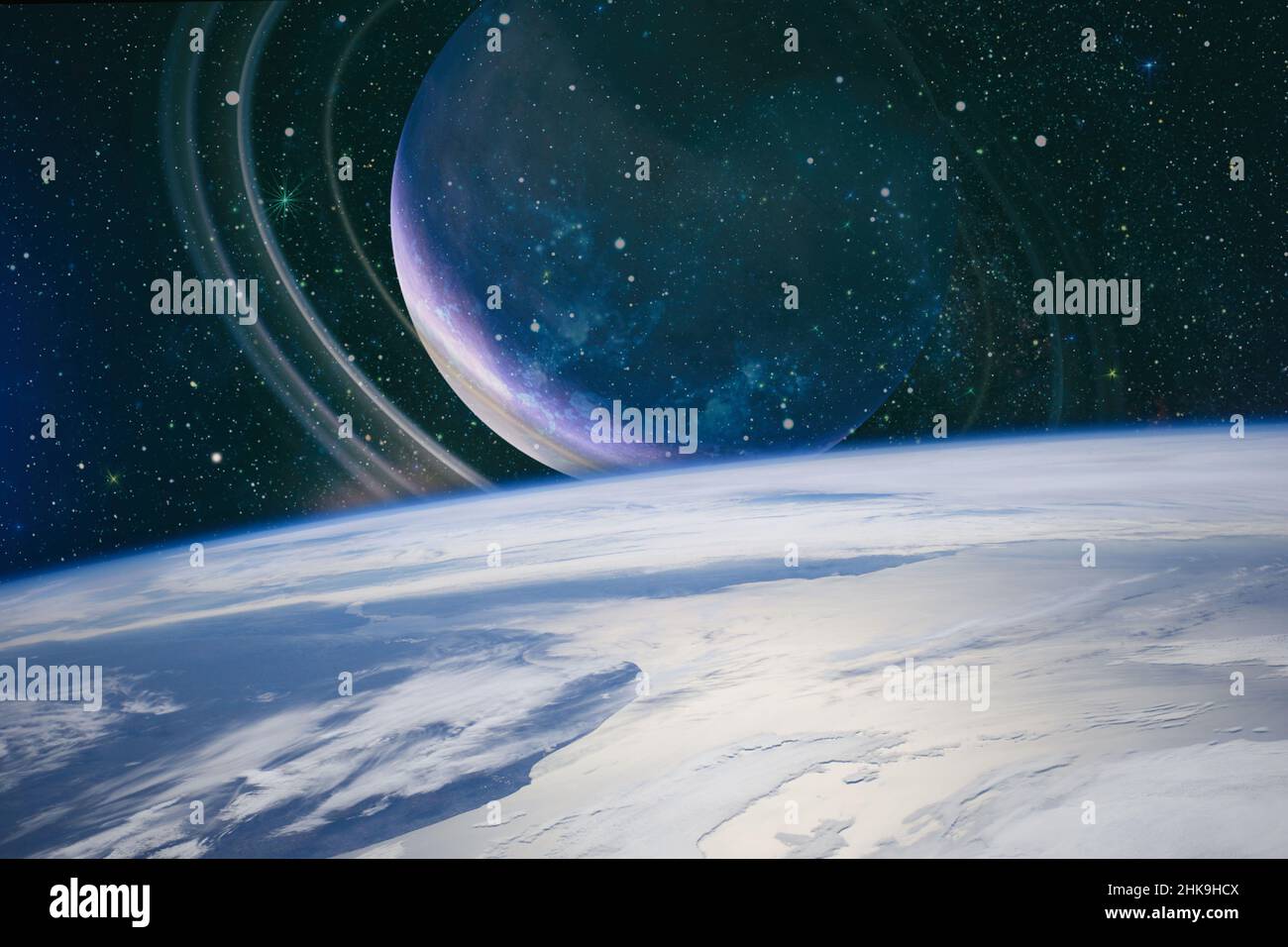Chaotic space background. Planets, stars and galaxies in outer space ...