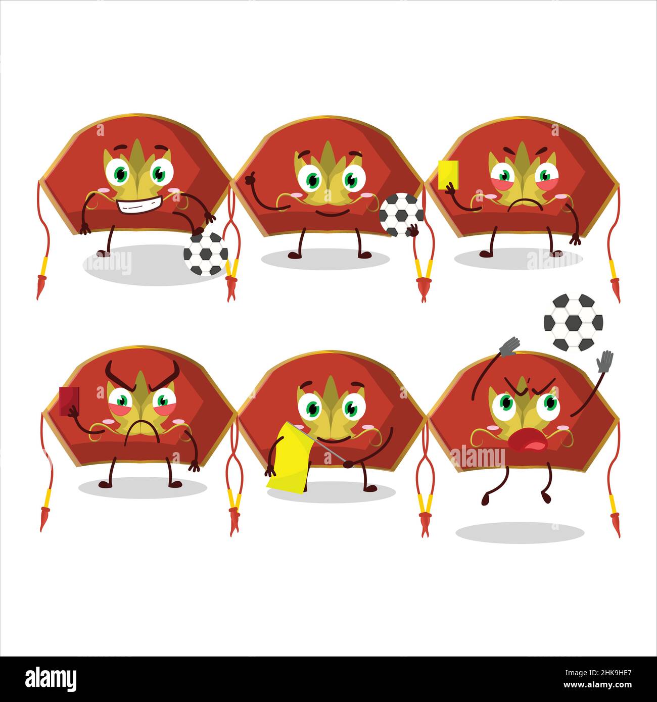 Red chinese woman hat cartoon character working as a Football referee ...