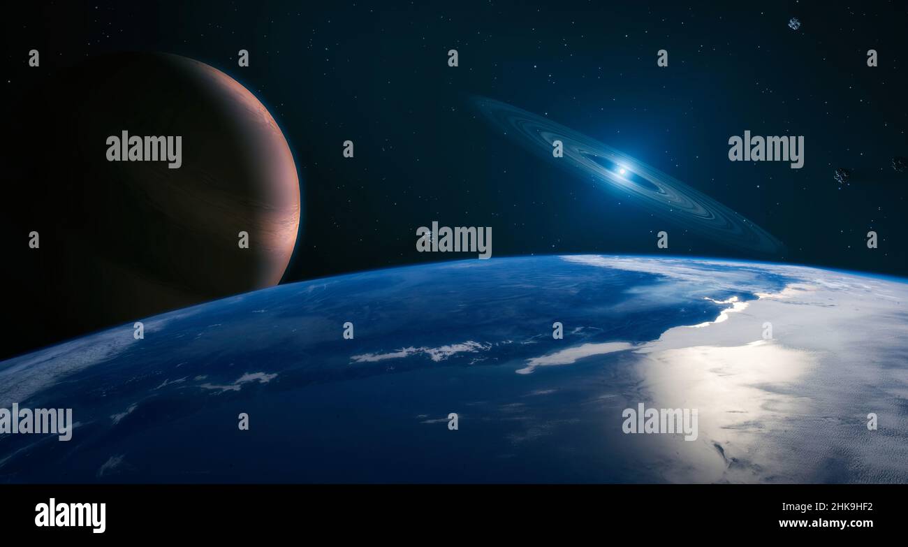 Earth and galaxy. Elements of this image furnished by NASA Stock Photo ...