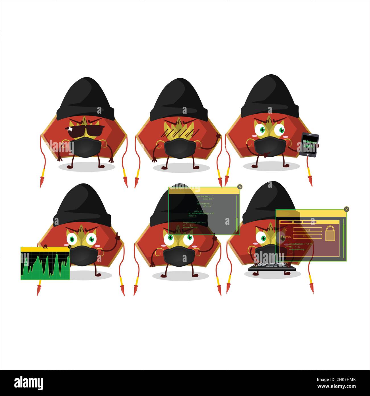 A Hacker red chinese woman hat character mascot with. Vector ...