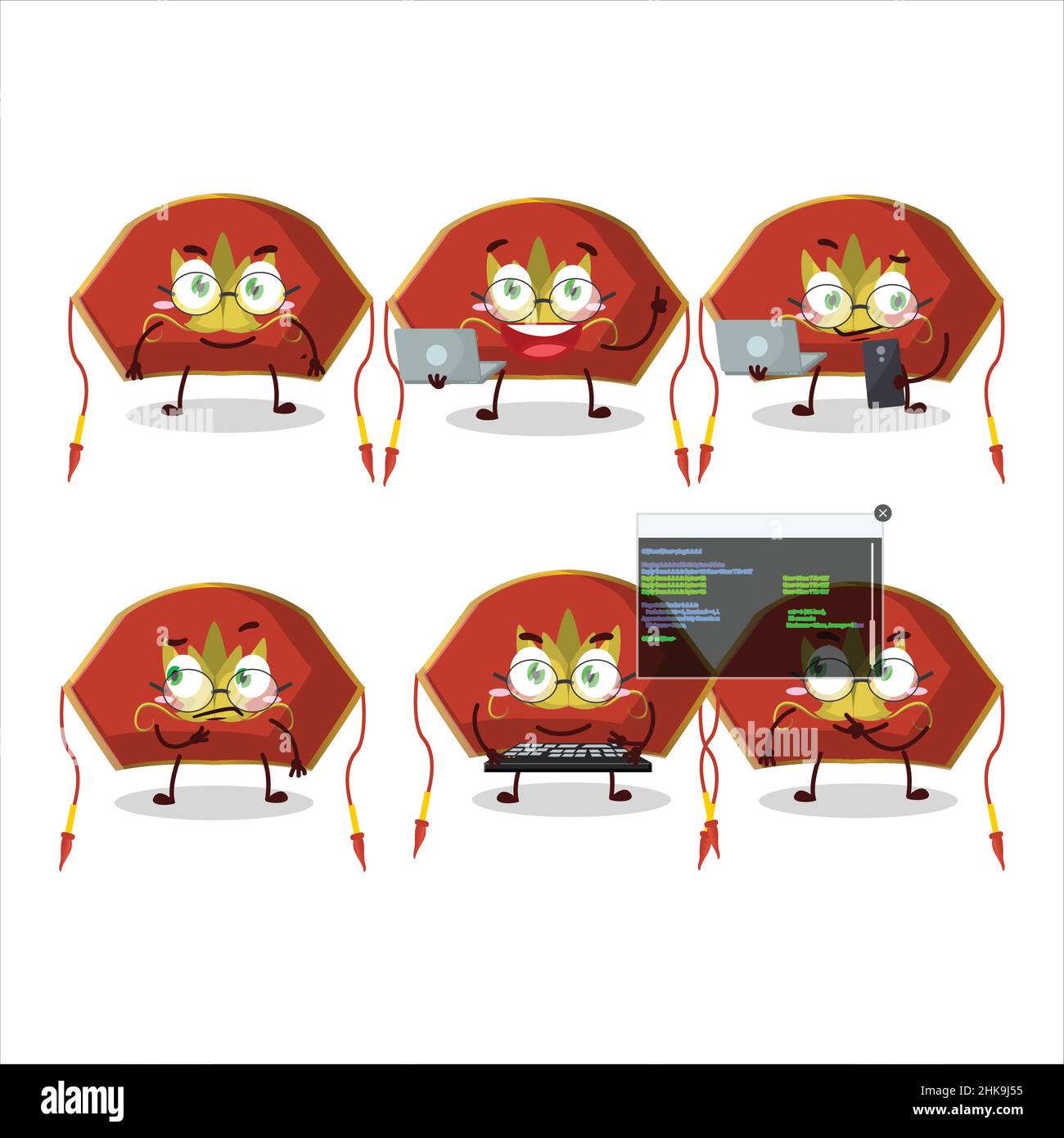 Red chinese woman hat Programmer cute cartoon character with. Vector ...