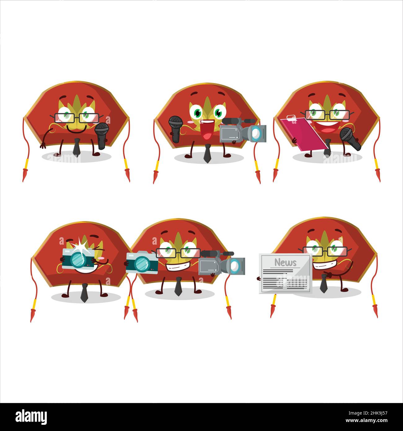 Character reporter red chinese woman hat cute mascot with microphone ...