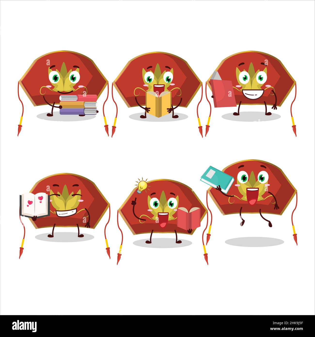 A picture of red chinese woman hat cartoon character concept reading an ...