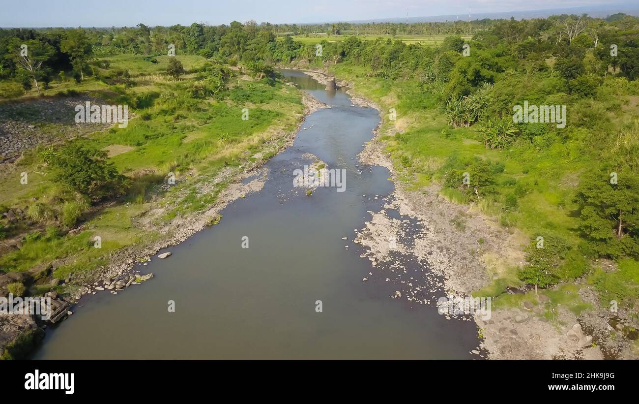 Aerial view to Dam and Waterfall Bendungan Sampean Baru in Bondowoso ...