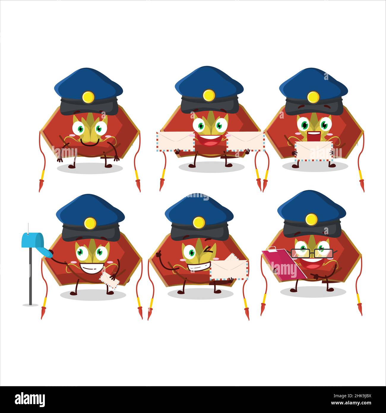A picture of cheerful red chinese woman hat postman cartoon design ...