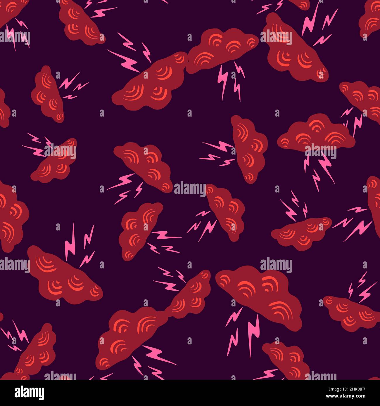 Clouds with lightning of seamless pattern. Cute hand drawn background ...