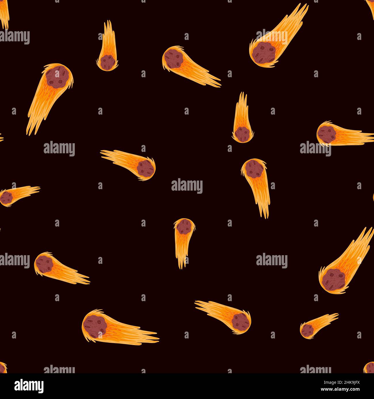Meteor shower seamless pattern. Hand drawn comets fly background ...