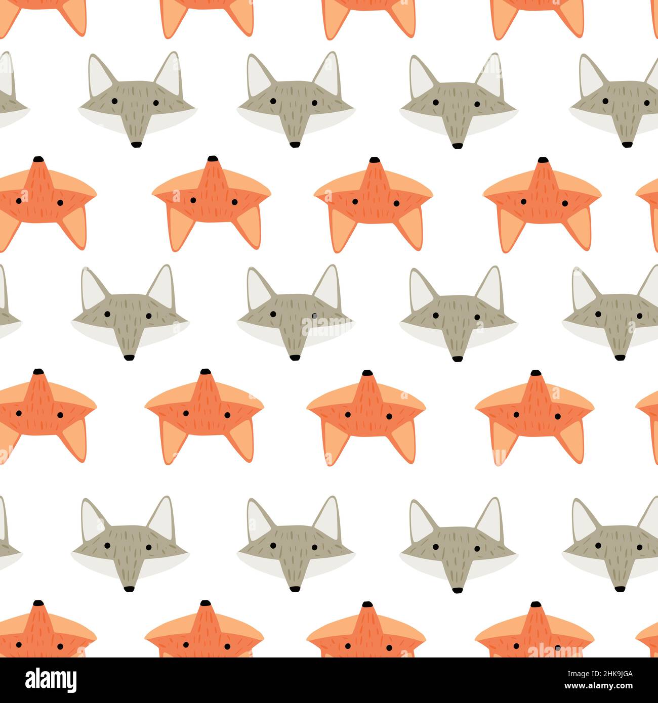 Fox pattern seamless in freehand style. Head animals on colorful ...
