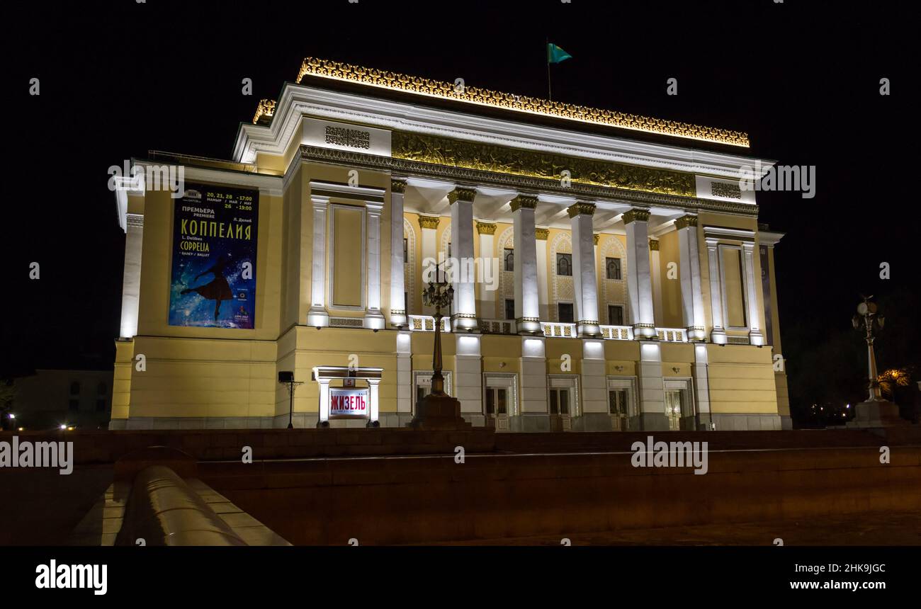 The Almaty Opera House at night./Almaty, Kazakhstan - May 4, 2017 ...