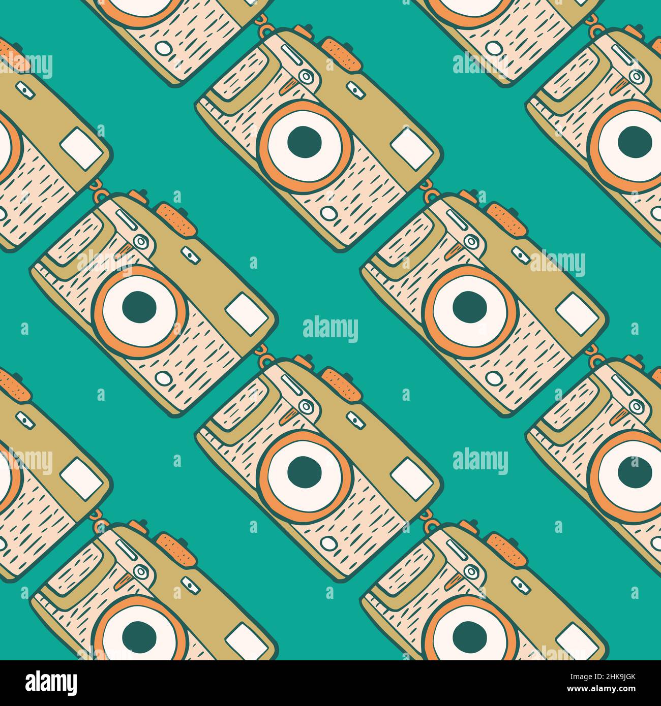 Photo camera vintage seamless pattern. Retro photo cameras design ...