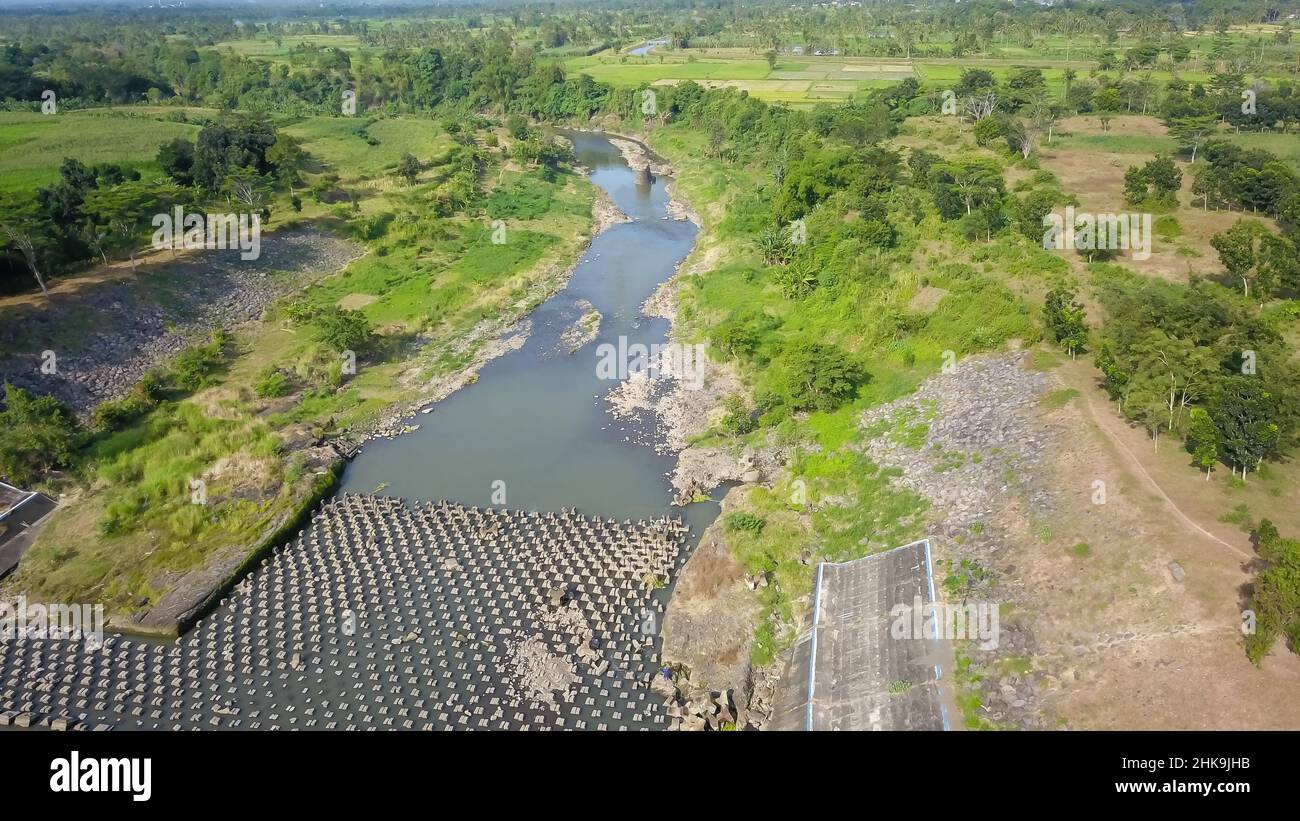 Aerial view to Dam and Waterfall Bendungan Sampean Baru in Bondowoso ...