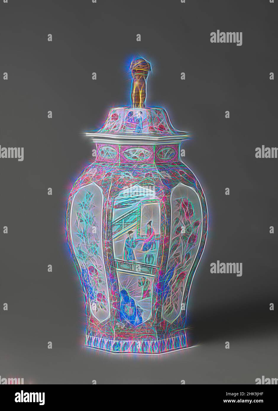 Inspired by Octagonal, ovoid covered jar with flowering plants and figures in a fenced garden in ...