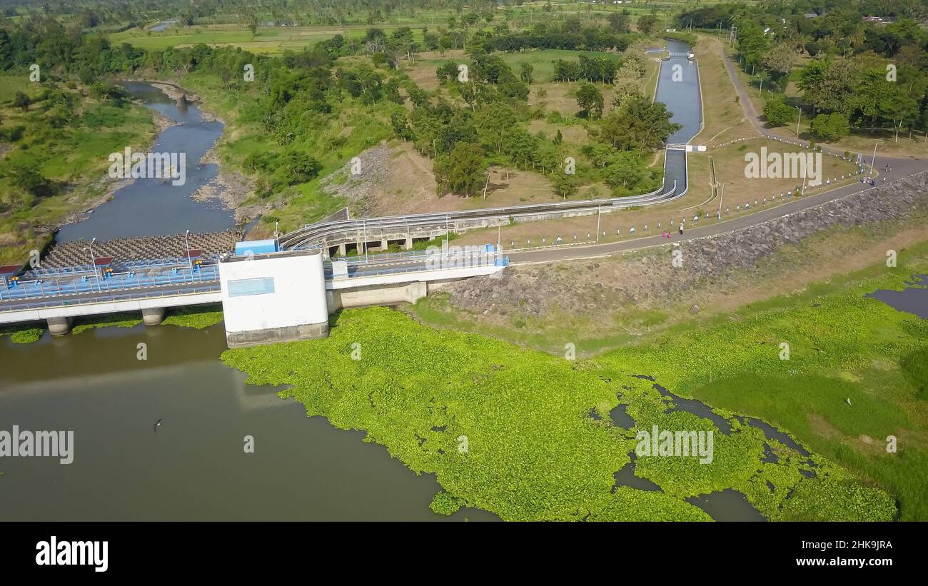 Aerial view to Dam and Waterfall Bendungan Sampean Baru in Bondowoso ...