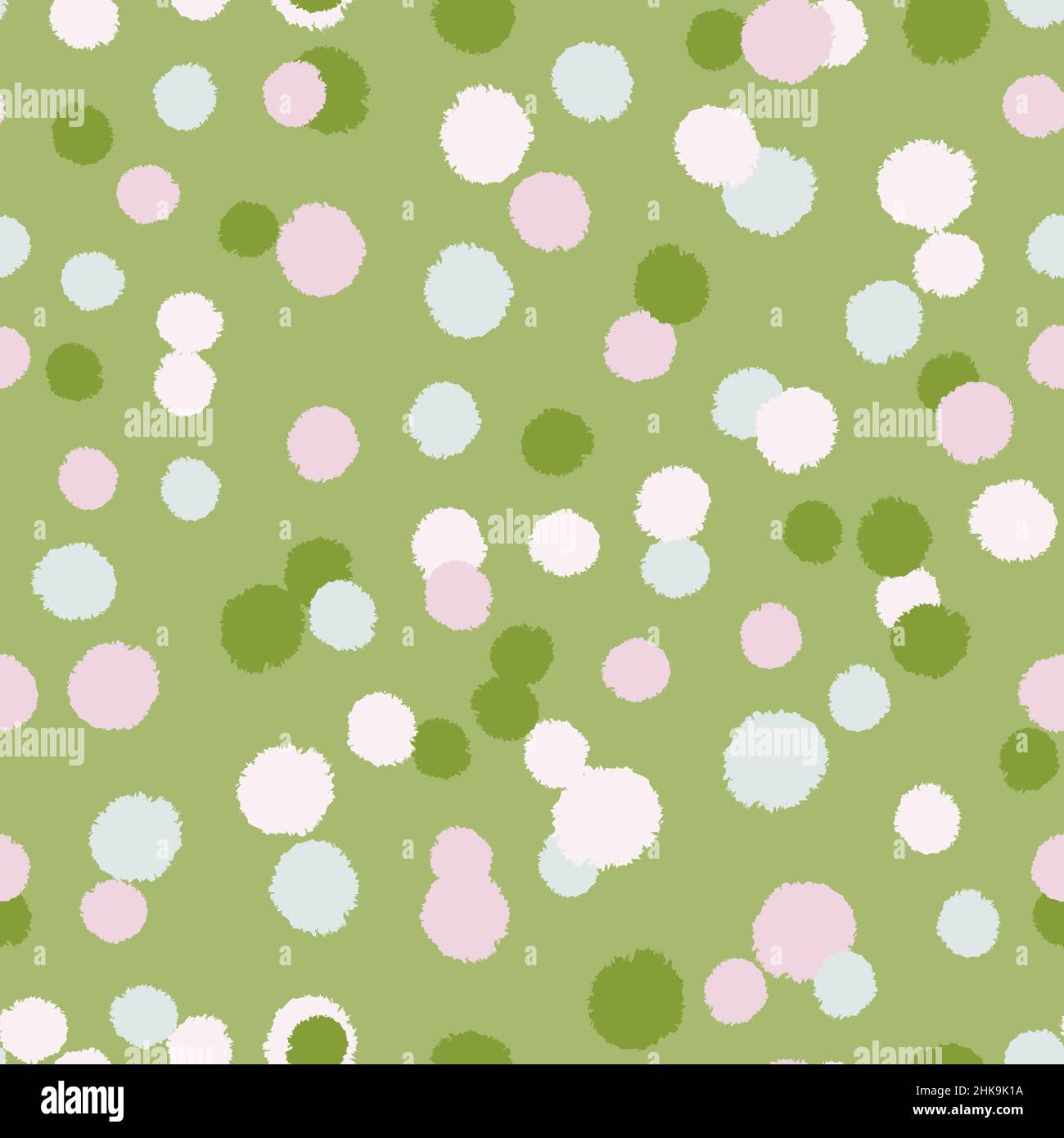 Pom poms of seamless pattern. Hand drawn cute background. Repeated texture in doodle style for ...