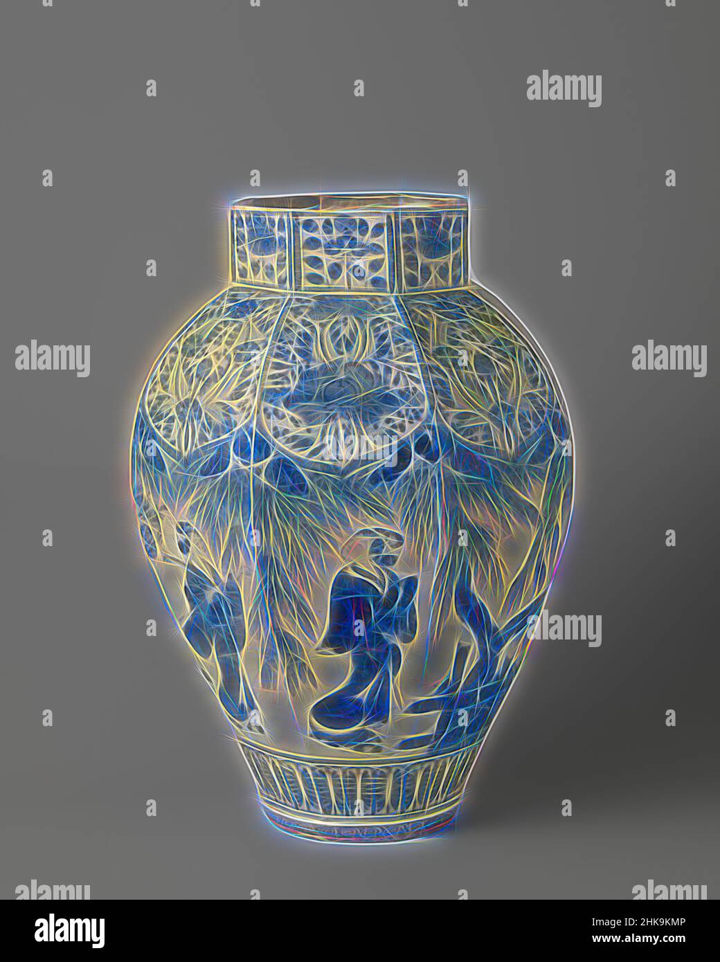 Inspired by Octagonal, ovoid jar with women in a garden and floral scrolls, Octagonal, ovoid jar ...