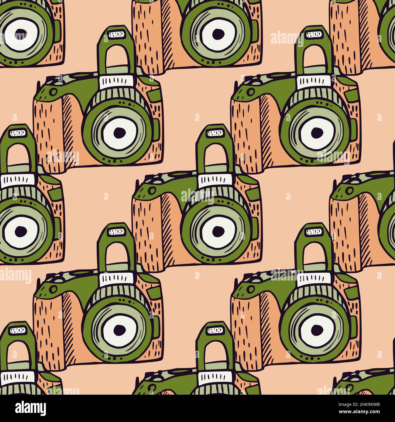 Photo camera vintage seamless pattern. Retro photo cameras design ...