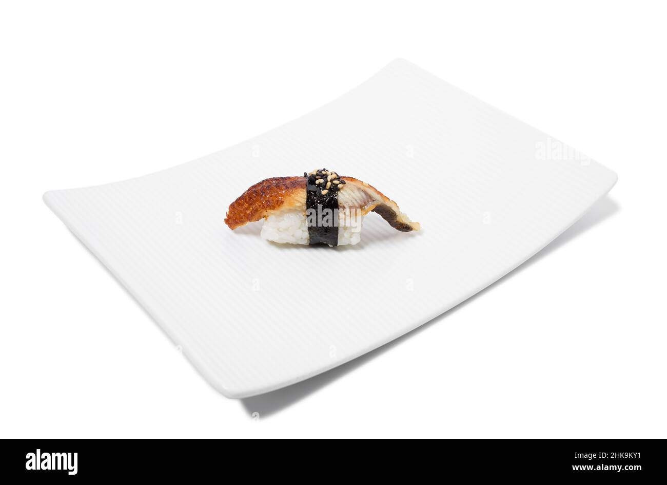 Traditional unagi nigiri sushi. Isolated on a white background Stock Photo - Alamy