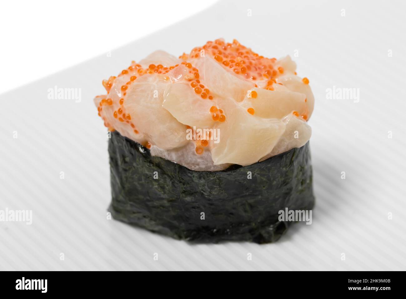 Gunkan sushi with scallop and tobiko caviar. Can be used as a ...