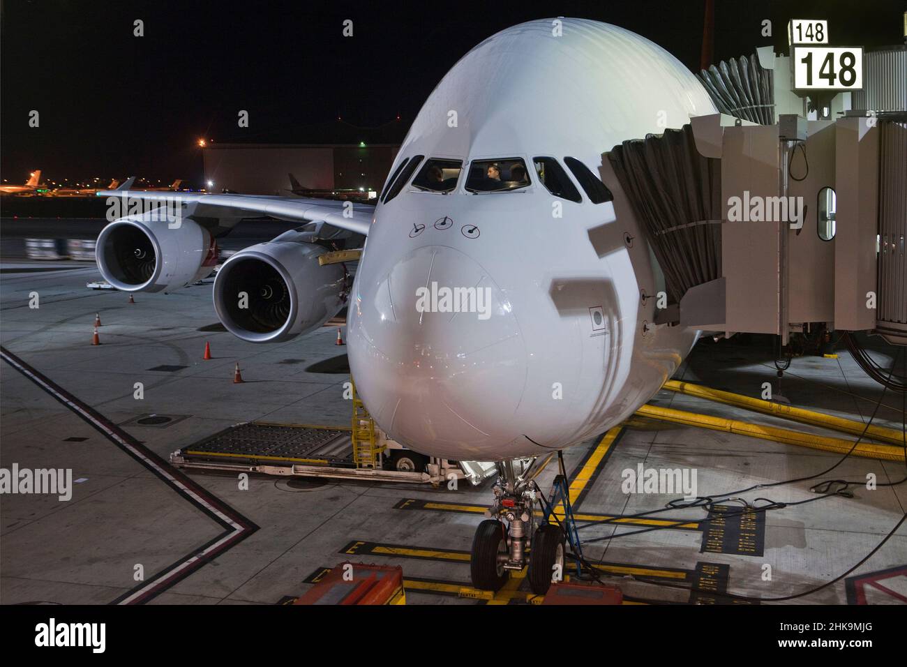 Airbus A380 airliner loading at Los Angeles International Airport at ...