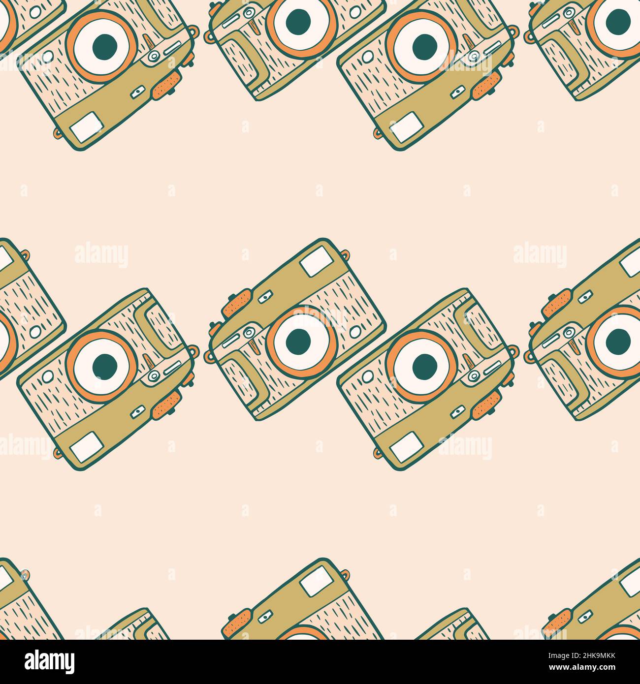 Photo camera vintage seamless pattern. Retro photo cameras design ...