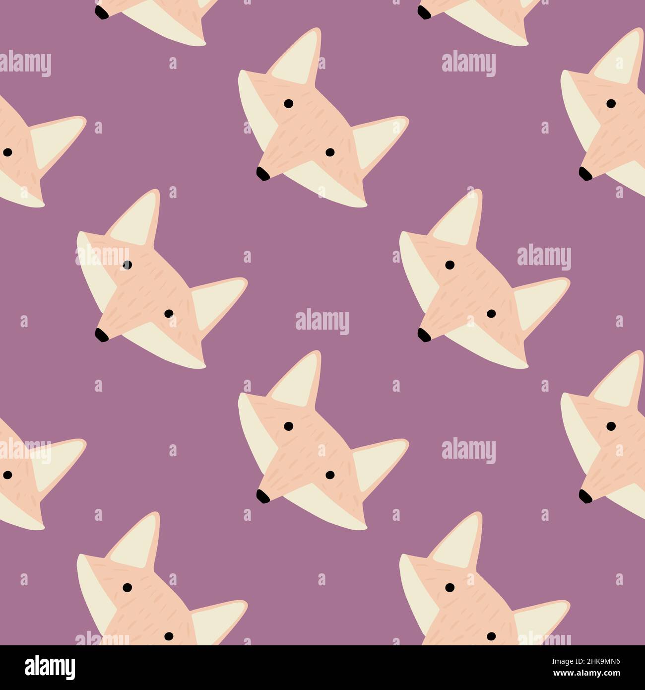 Fox pattern seamless in freehand style. Head animals on colorful ...