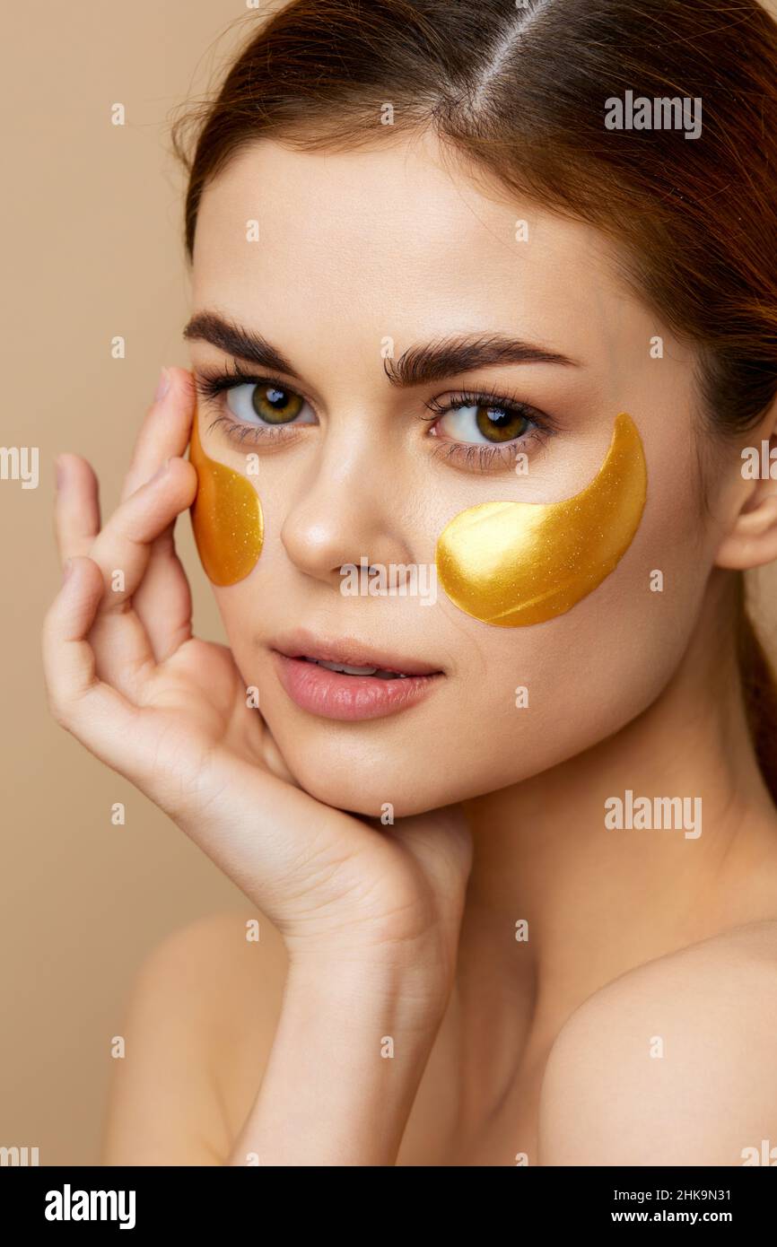 beautiful woman patches rejuvenation skin care fun after shower ...
