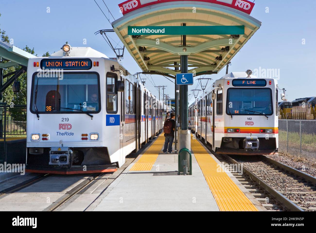 Light Rail trains at station Denver CO Stock Photo - Alamy