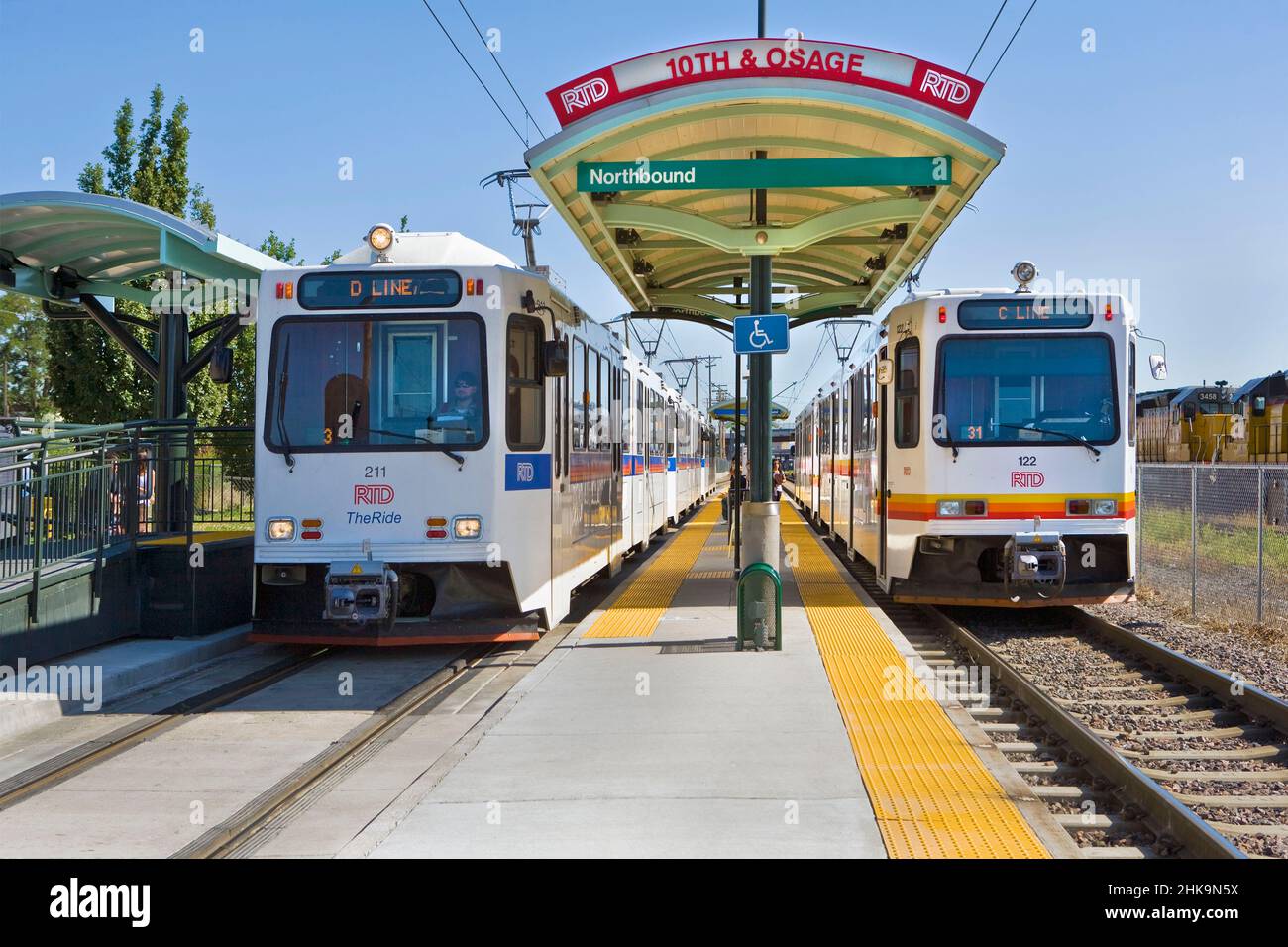 Light Rail trains at station Denver CO Stock Photo - Alamy