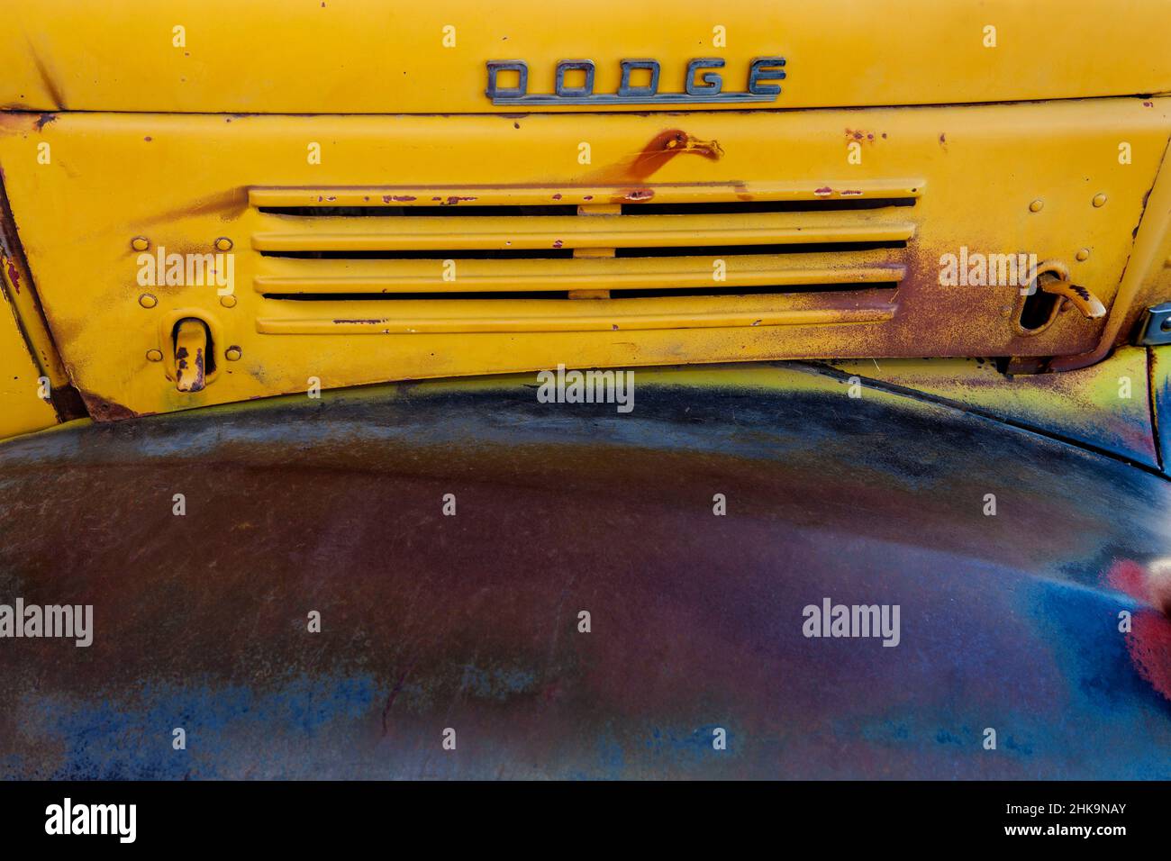 A close up detail look of a rusty, vintage Dodge truck in Arizona, USA ...