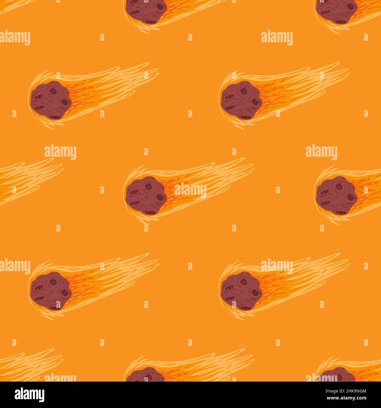 Meteor shower seamless pattern. Hand drawn comets fly background ...